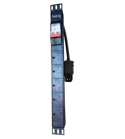 SAFIX SAUDI MADE 19" PDU 6UK SOCKETS ALUMINUM BLACK COLOR WITH 16A MCB ...