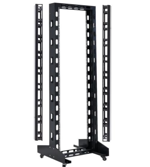 BNET 19 INCH 2 POST OPEN RACK 42U 600W WITH CASTORS, FEET, 2 VERTICAL ...